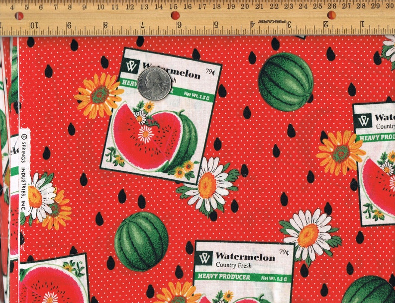 3 Yards Vintage Watermelon Seed Packets Fabric by Spring Industries ...