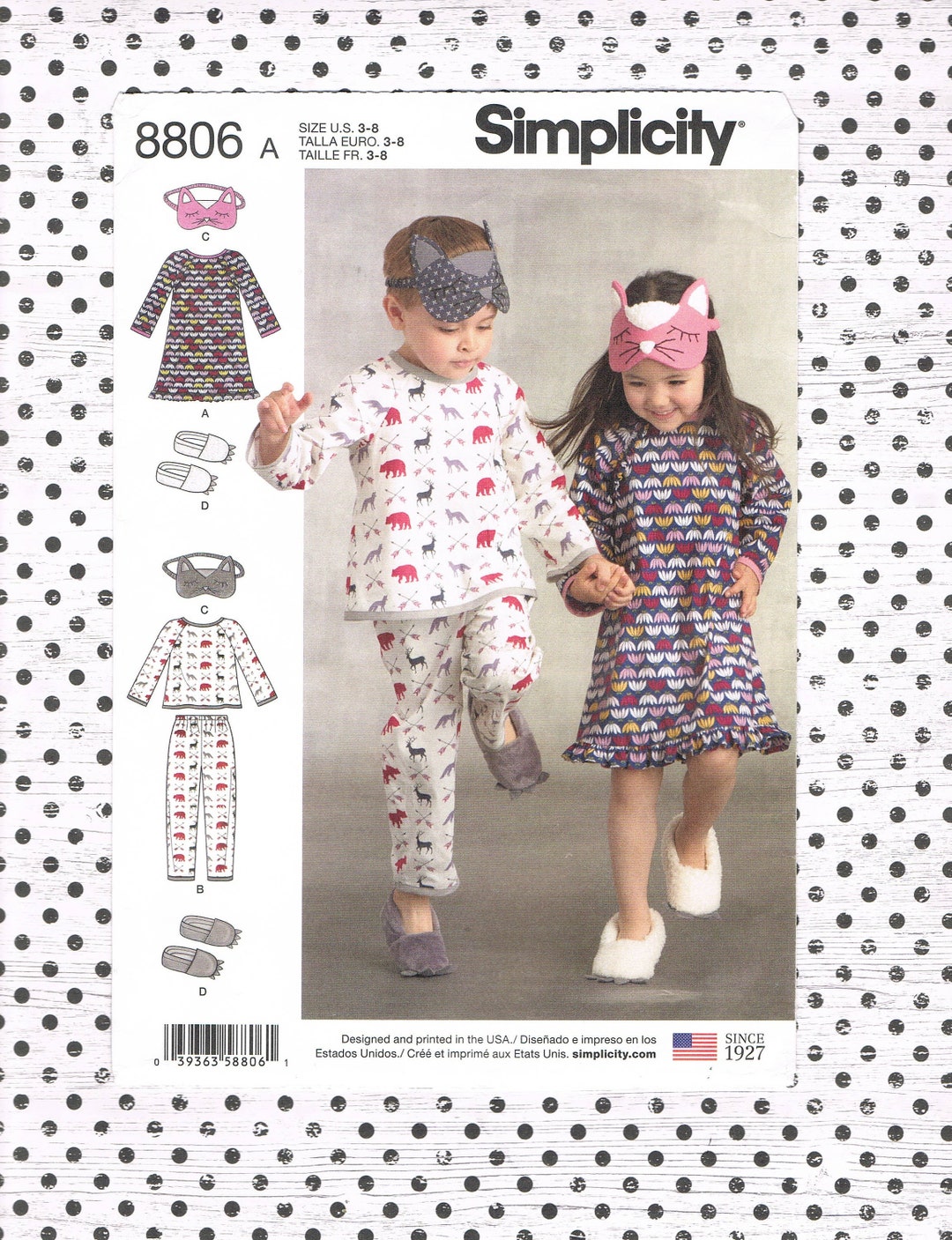 Uncut Sz 3-8 Darling Kids Pjs Slippers With Cat Mask Boys Pjs Boys ...
