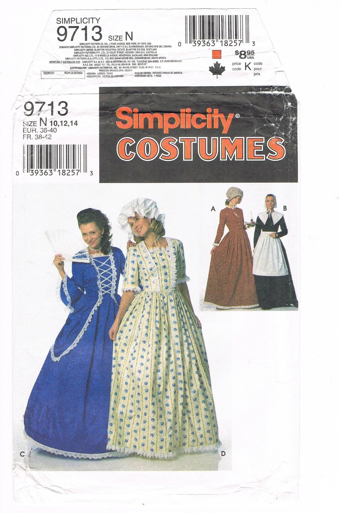 UNCUT Historical Women's Sz 10-14 Costume Pattern Simplicity 9713 16th ...