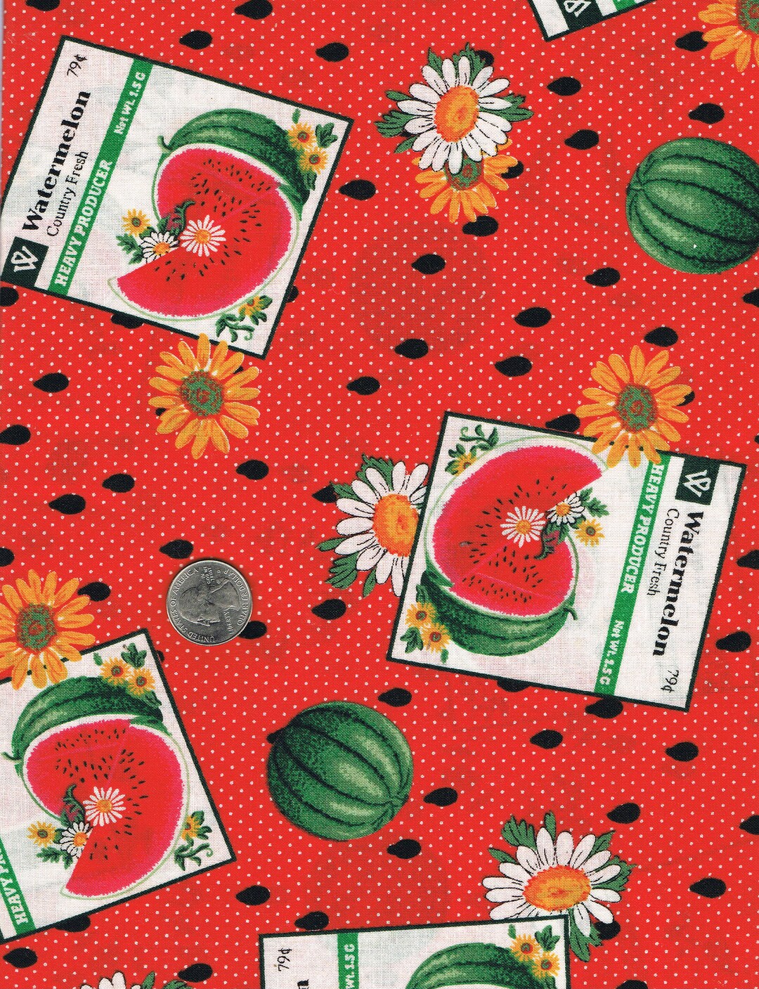 3 Yards Vintage Watermelon Seed Packets Fabric by Spring Industries ...