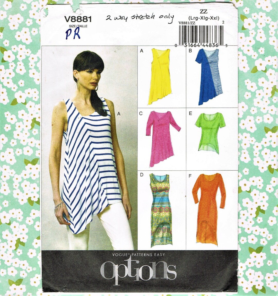 VOGUE Knit Options UNCUT Easy Sizes L-XXL Vogue V8881 Top Dress Pattern ...
