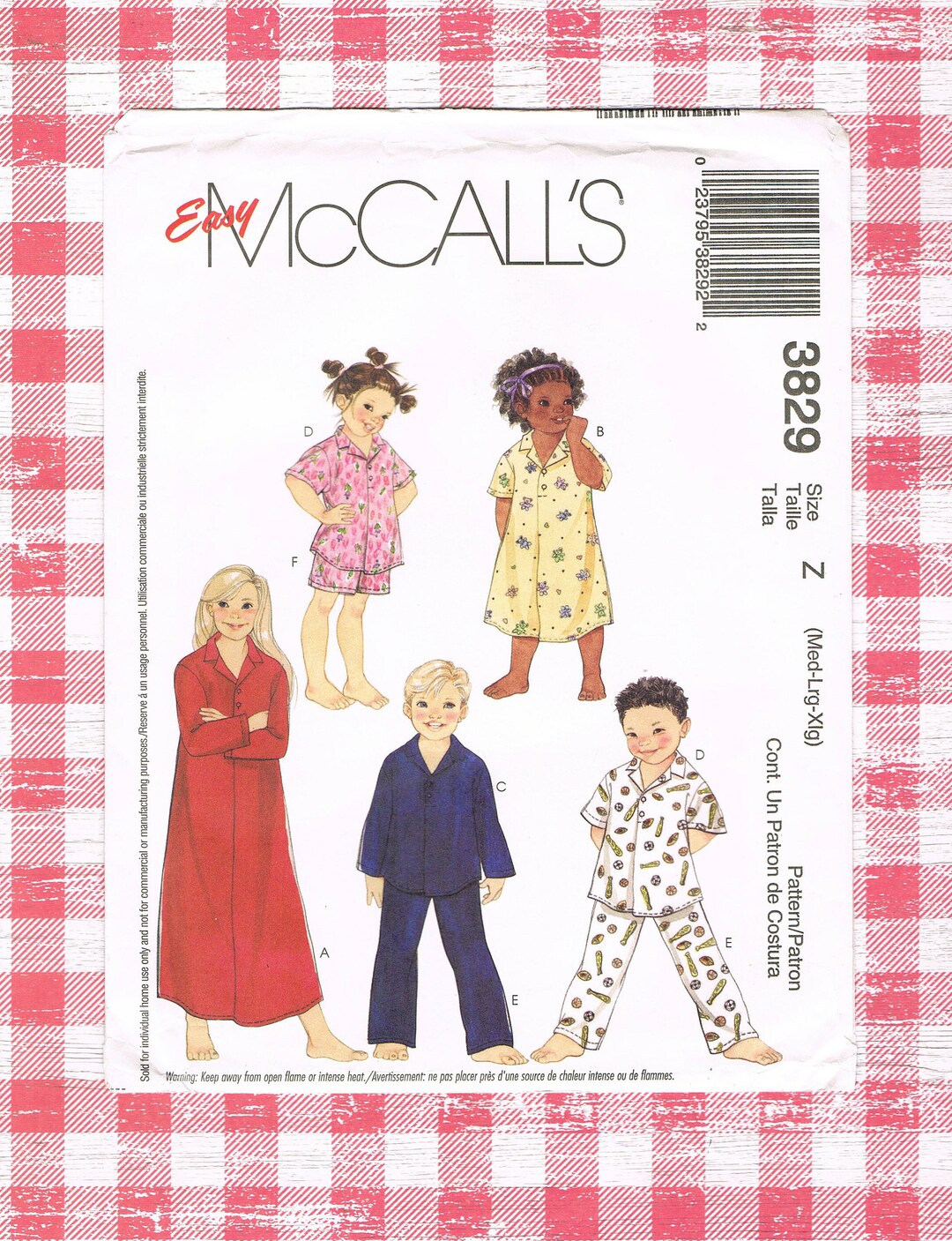 Easy Uncut Sz M-L Darling Kids Pjs and Gown Boys Pjs Pattern Boys ...