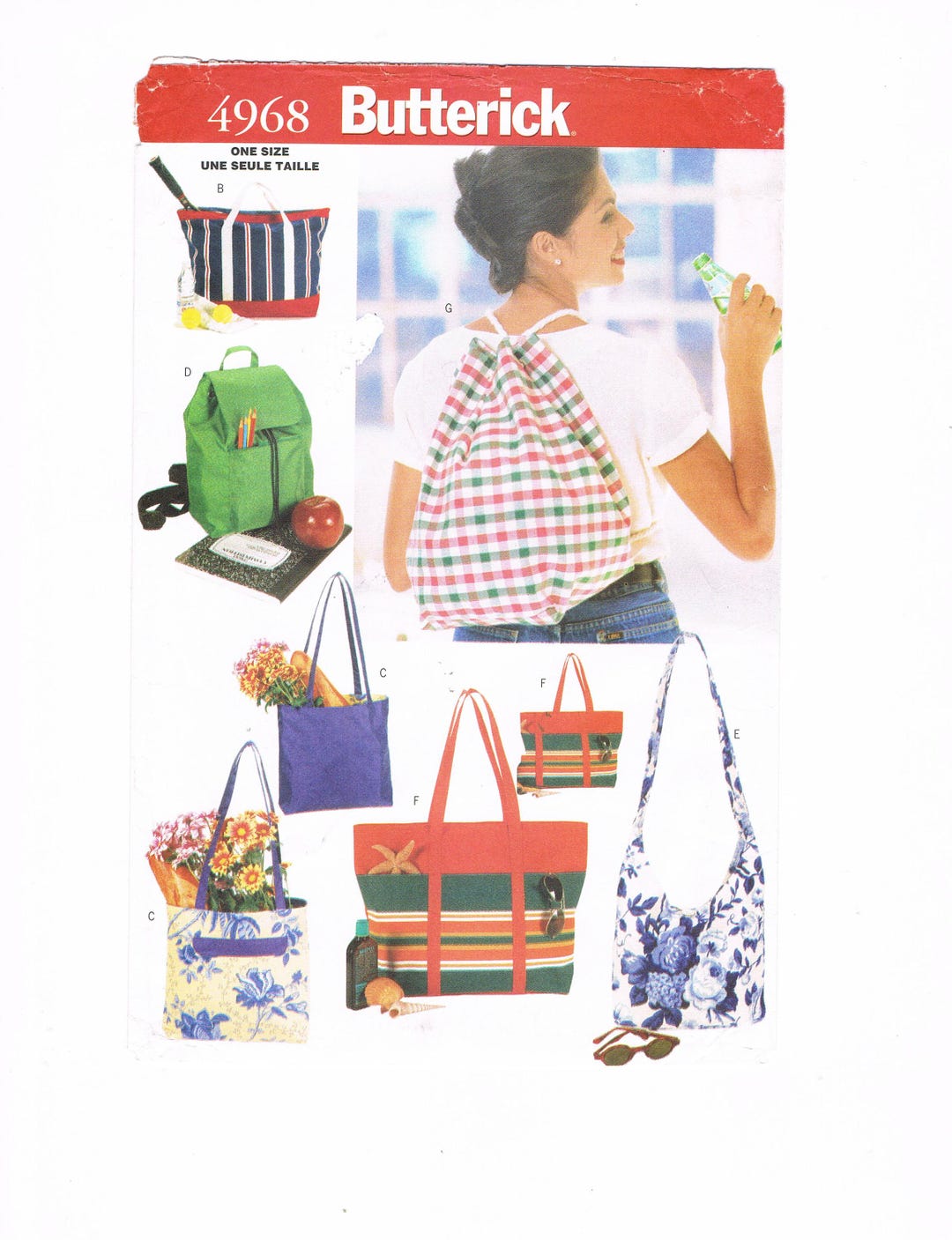 Uncut Vintage 90s Bag, Tote and Backpack Pattern by Butterick 4968 ...