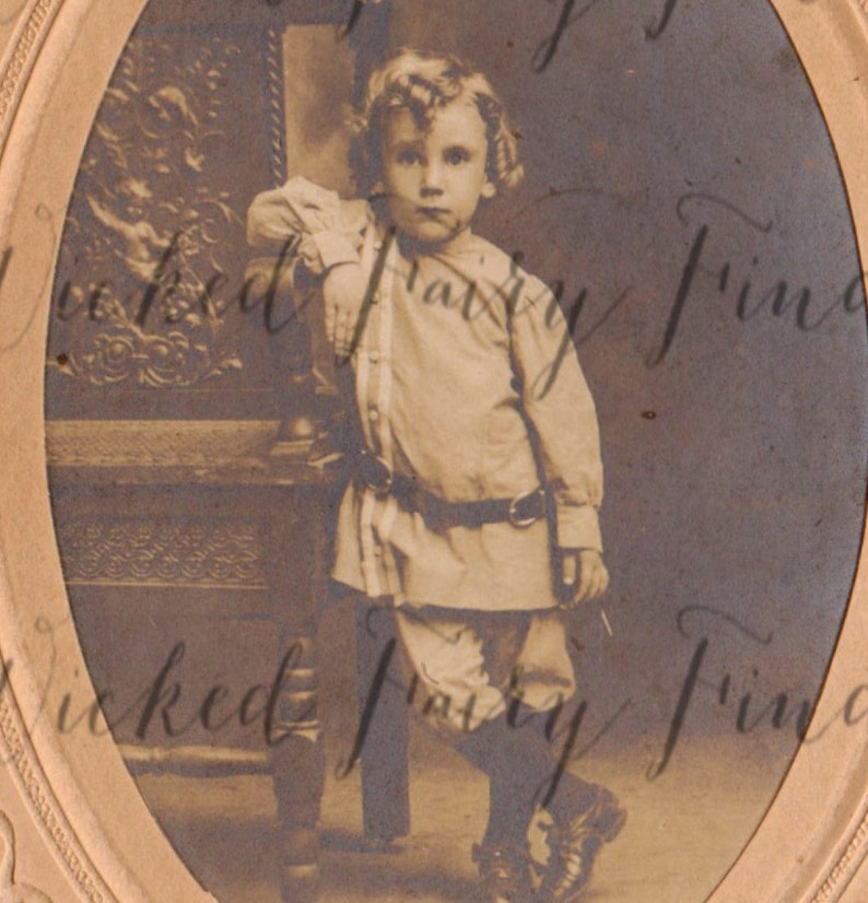 Antique Handsome Boy Photo With Wood Angel Carved Chair for Instant ...