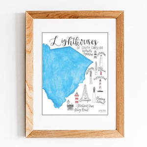 South Carolina Lighthouses Watercolor Print — Unframed - Etsy