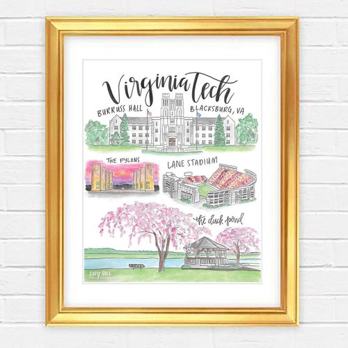 Virginia Tech Gallery Wall Travel Print Set of 6 Blacksburg - Etsy
