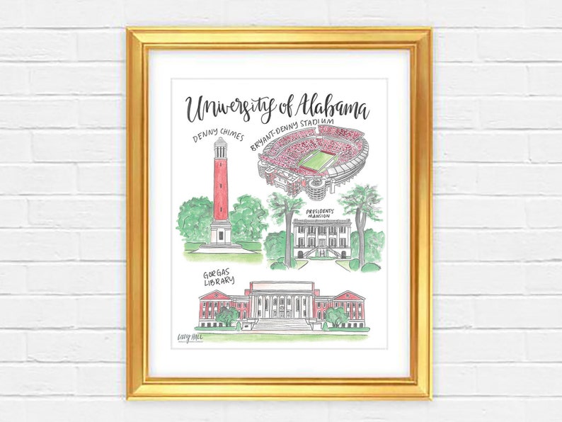University of Alabama Watercolor Print Unframed - Etsy