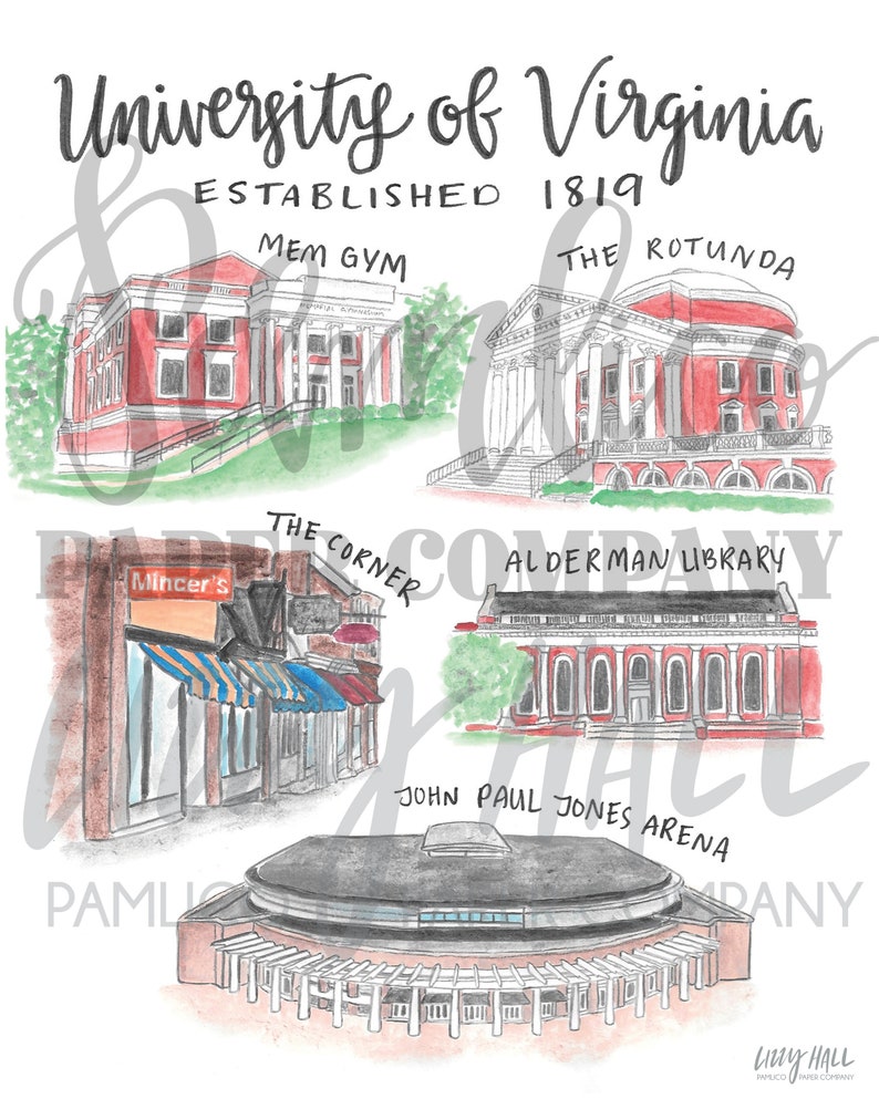 University of Virginia UVA Watercolor Print Unframed - Etsy