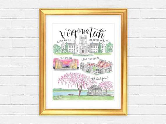 Virginia Tech Watercolor Print Unframed - Etsy