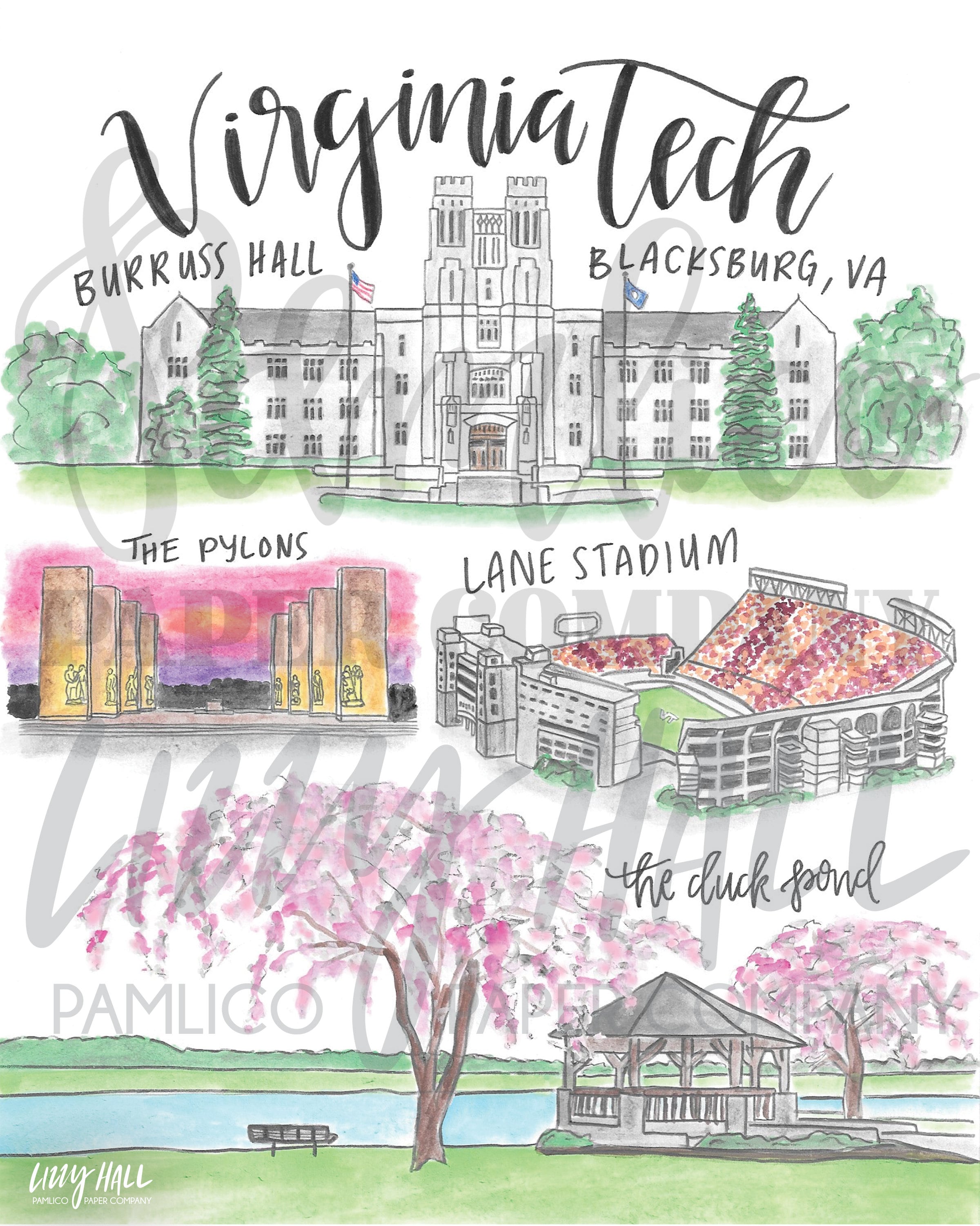 Virginia Tech Watercolor Print Unframed - Etsy