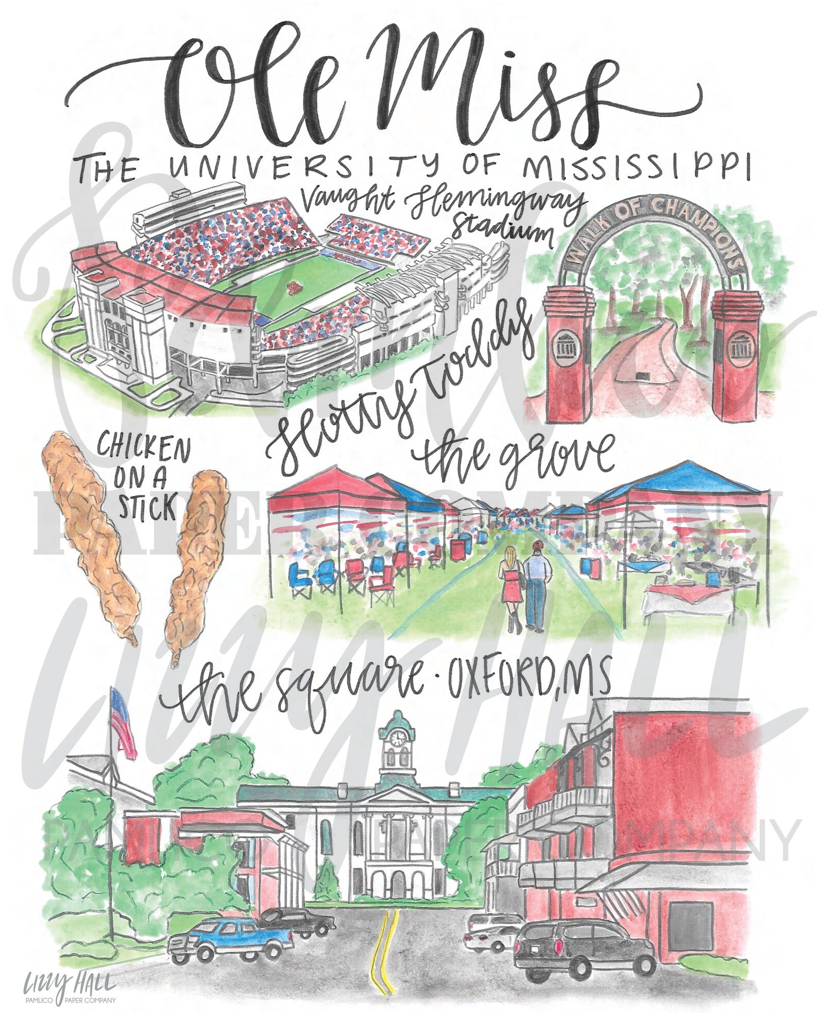 Ole Miss University of Mississippi Watercolor Print - Etsy