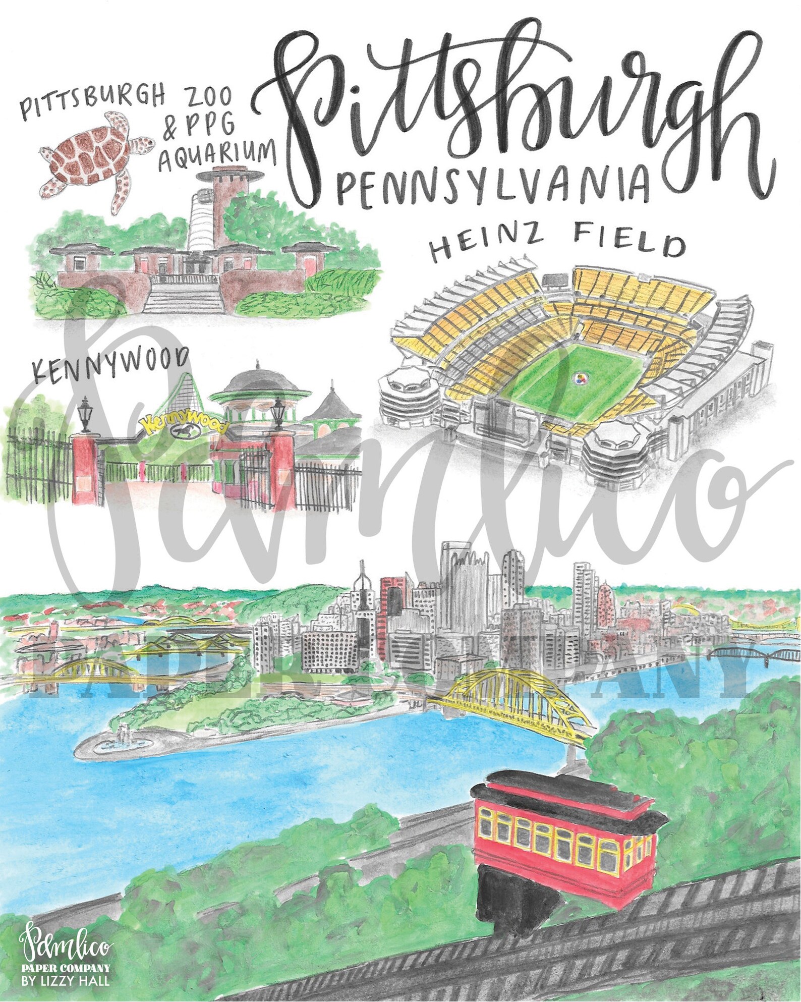 Pittsburgh PA Watercolor Print — Pennsylvania Artwork — Unframed - Etsy