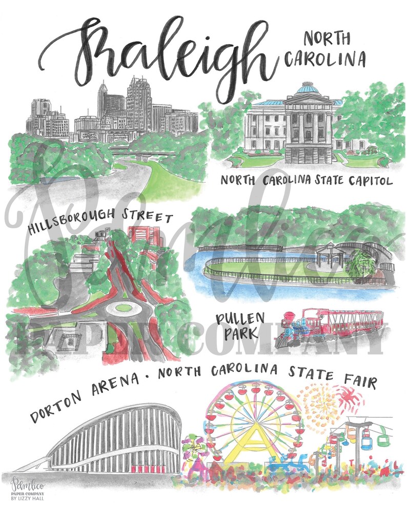 Raleigh NC Watercolor Print — North Carolina Artwork — Unframed - Etsy