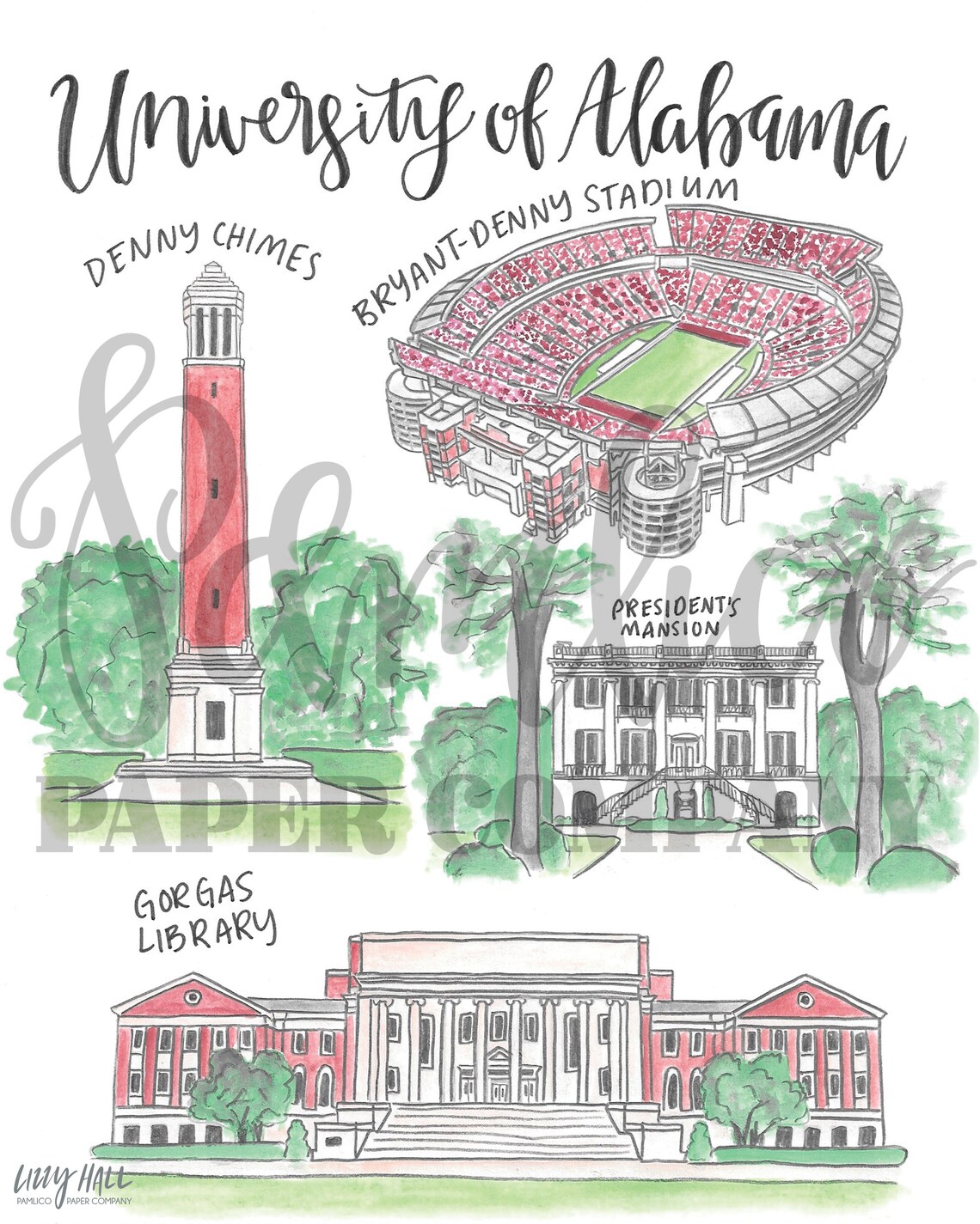 University of Alabama Watercolor Print Unframed - Etsy