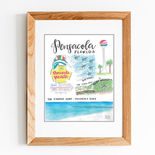 Pensacola Florida Beach Sign Watercolor Print Beach House | Etsy