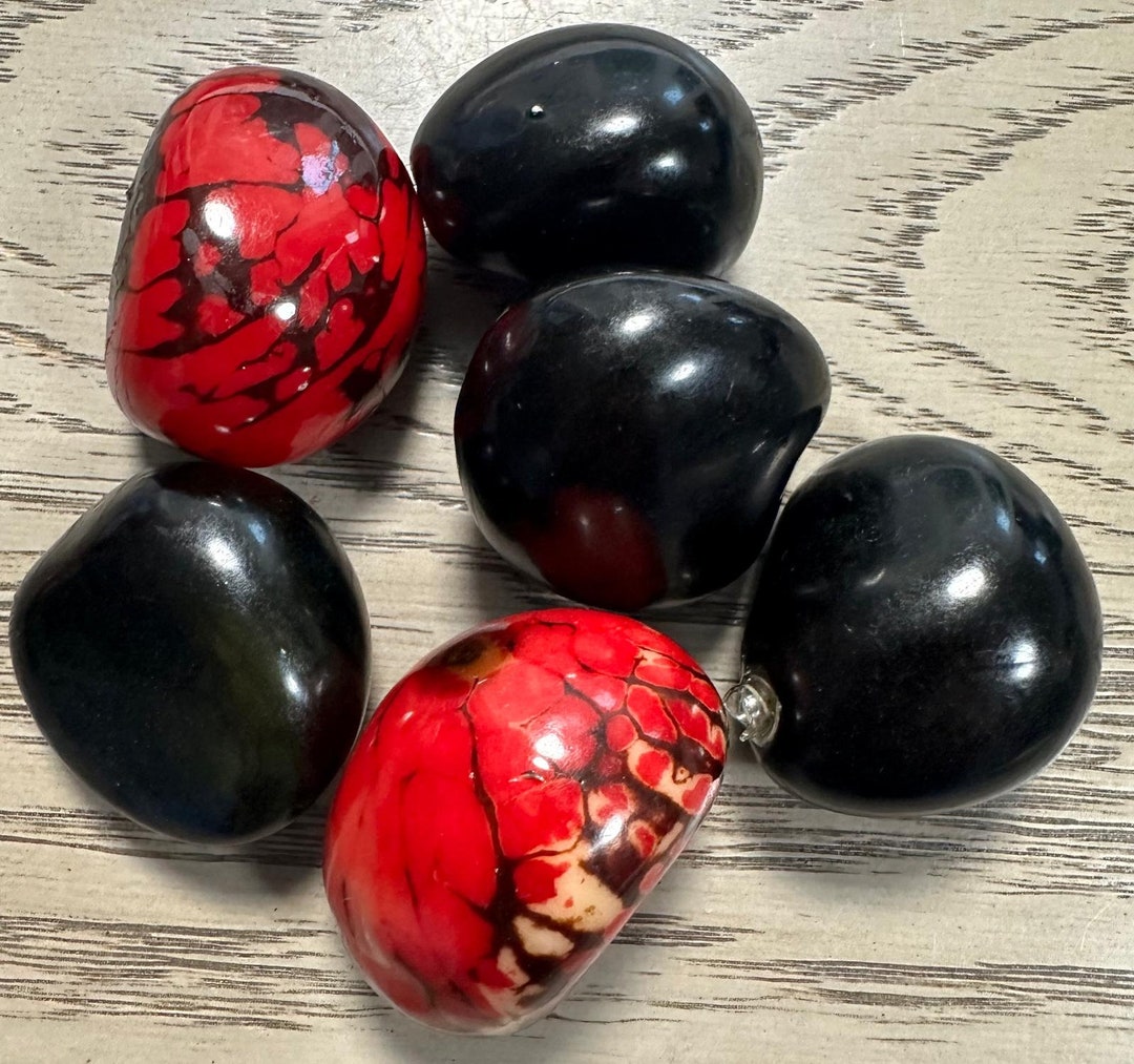 Tagua Nut Seed Bead | 6 Tagua Nuts in Black & Red With Coat of Resin ...