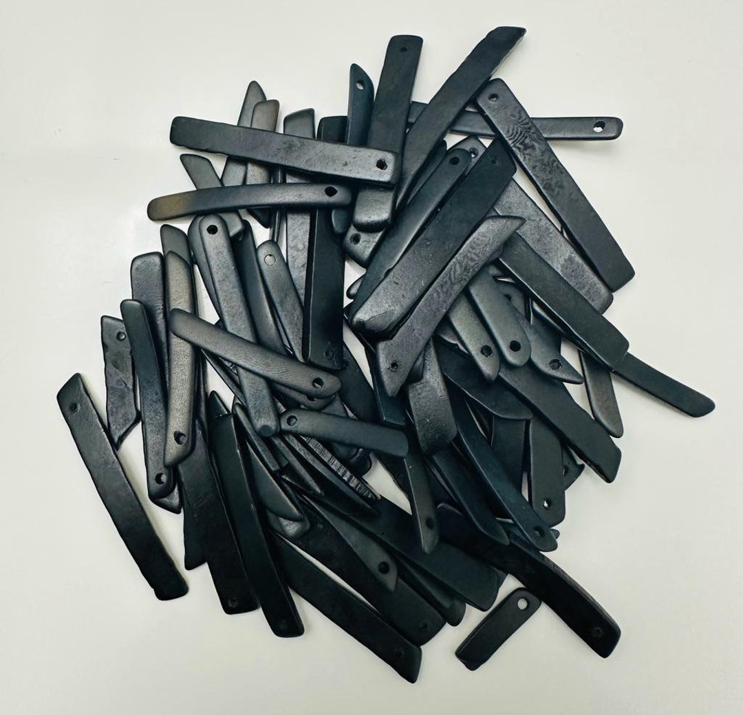 Tagua Nut Beads Pack. of 40 Tagua Sticks in Black Top Drilled 3x0.5 Cm ...