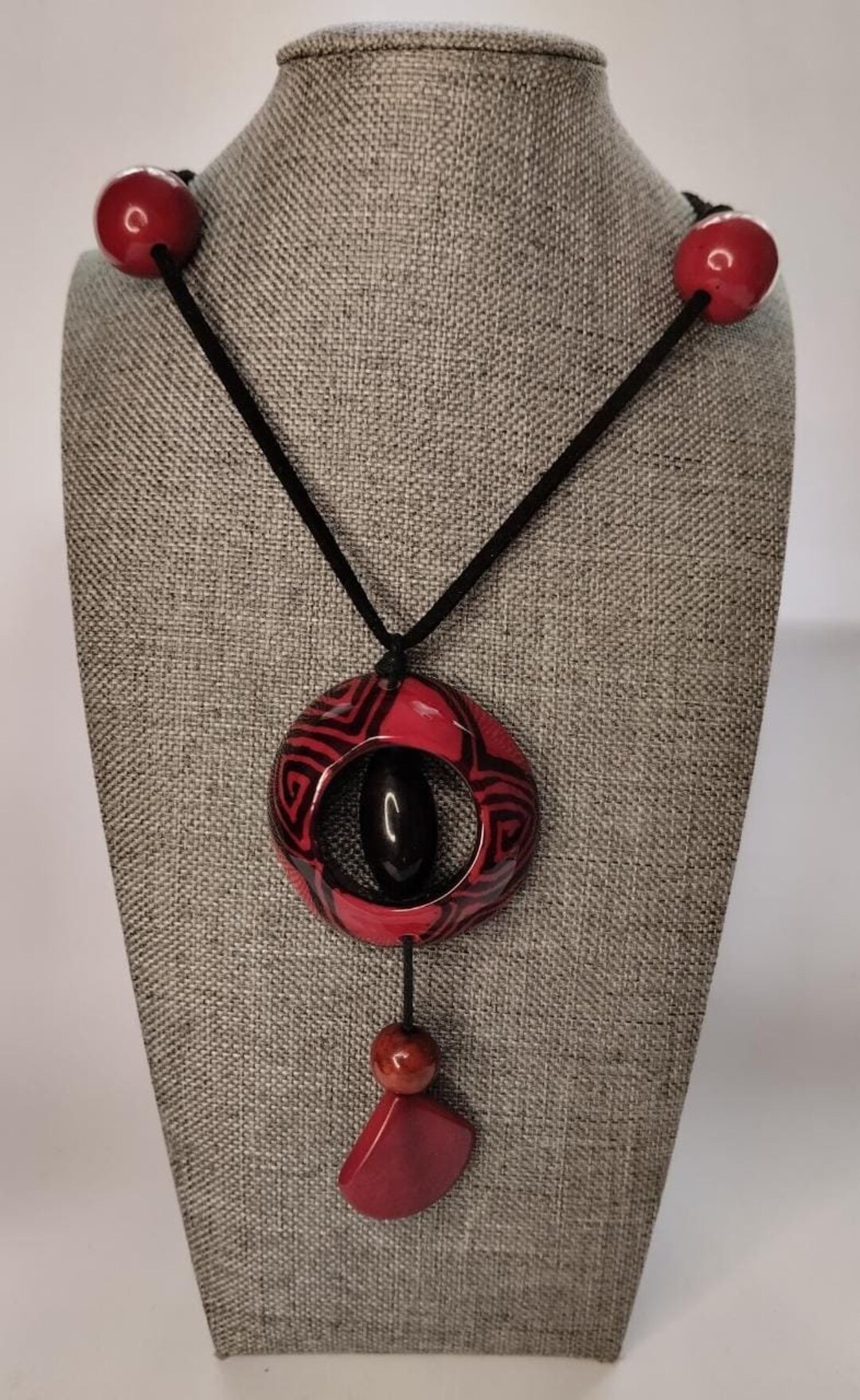 Red Tagua Necklace and Earrings Set. Sustainable Jewelry, Spring Fall ...