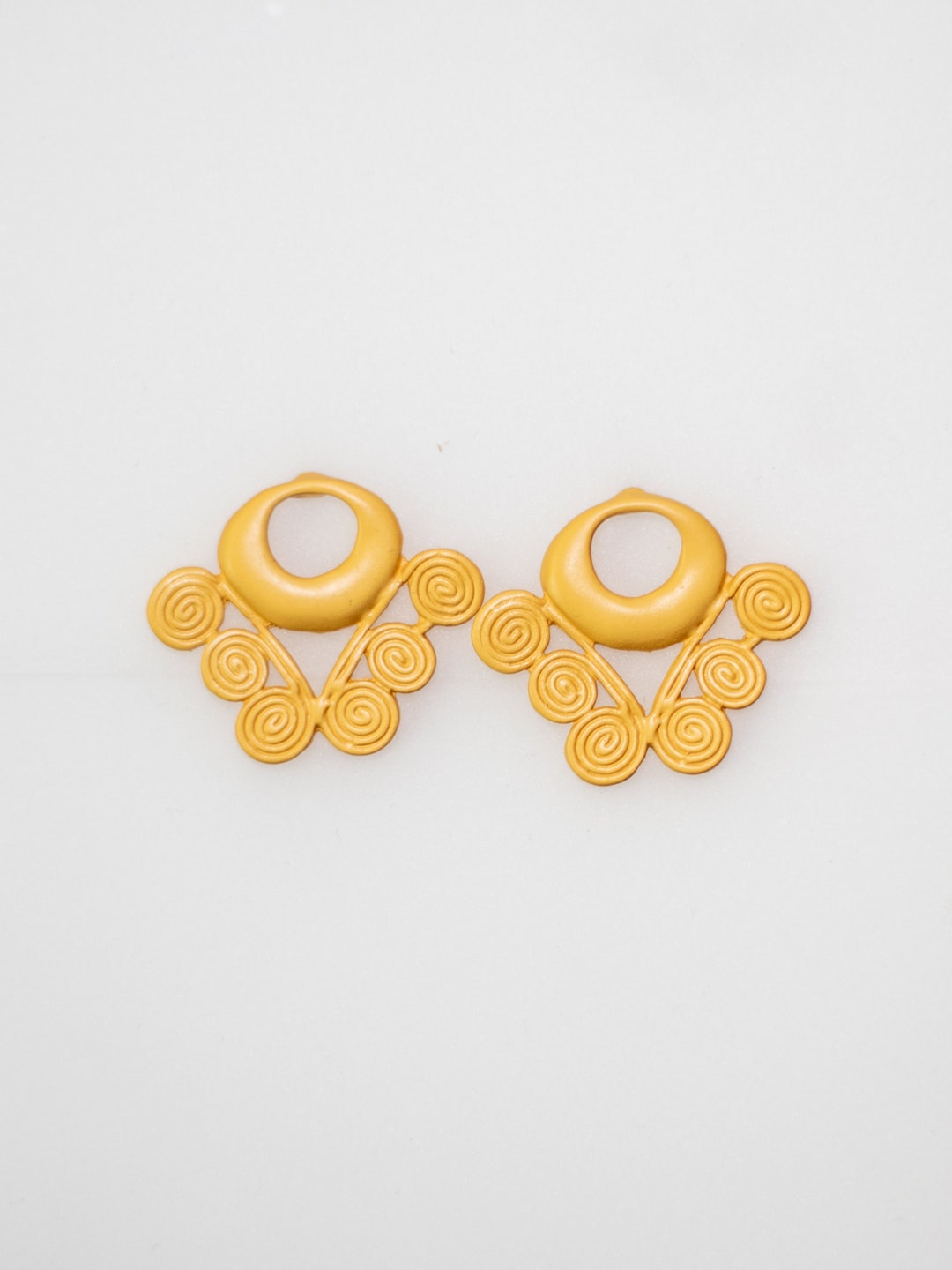 Pre-columbian Muisca Pattern Pendant Earrings. Colombia 24K Gold Plated ...