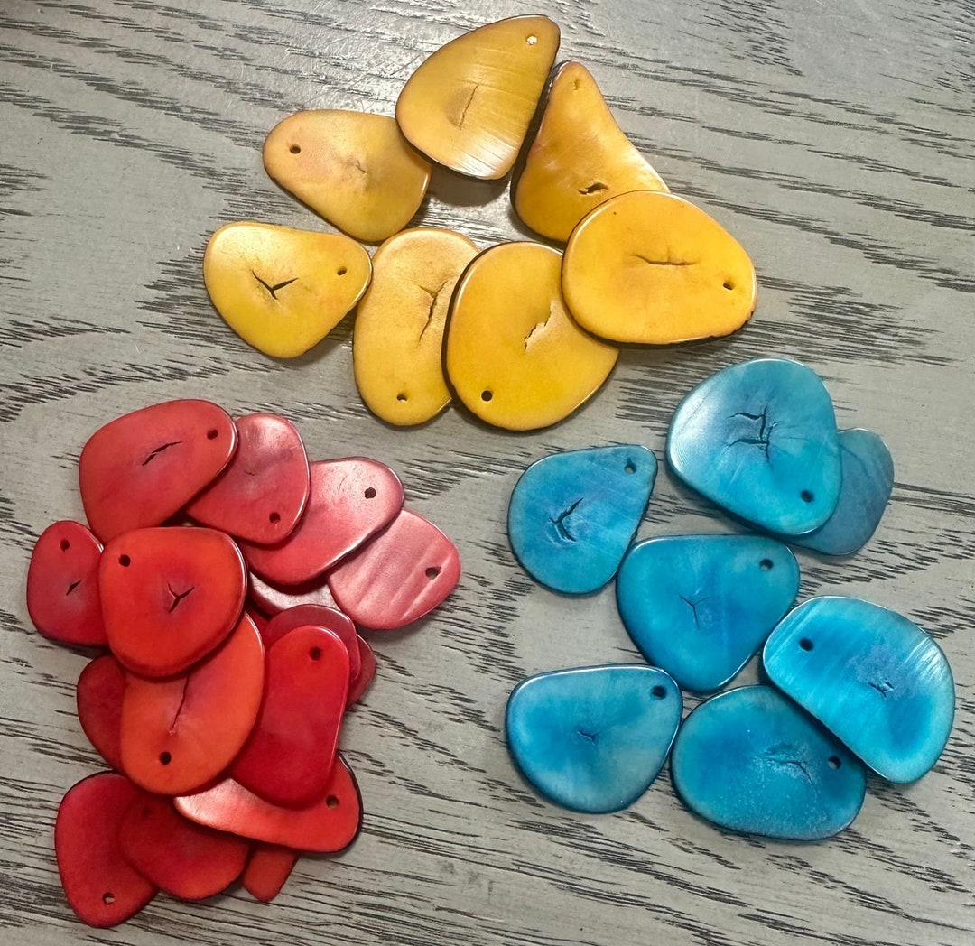 Tagua Bead Slice Shape Tagua Nut Bead With Cracks Yellow Red and Blue ...