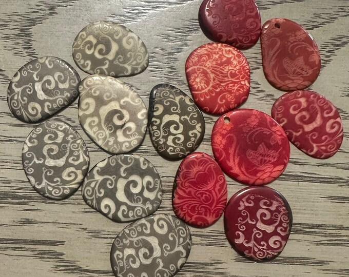 Tagua Nut Beads Laser Engraved Beads 10 Laser Cut Beads: 6 Grey 4 Red ...