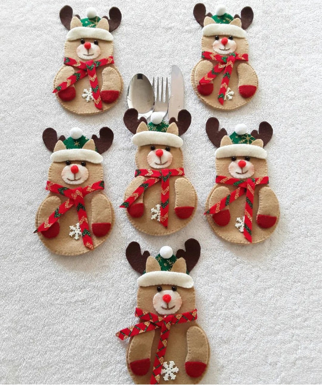 Christmas Rudolph Reindeer Christmas Cutlery Holder Silverware Pouch ...