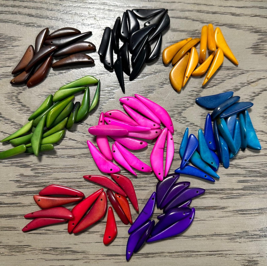 Eco Beads Tagua Nut Fishbone Shape 72 Beads in 8 Colors Vegetable Ivory ...