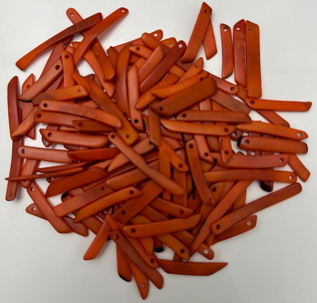 Tagua Nut Sticks in Orange Color. 30 Tagua Beads. Top Drilled. 3x0.5 Cm ...