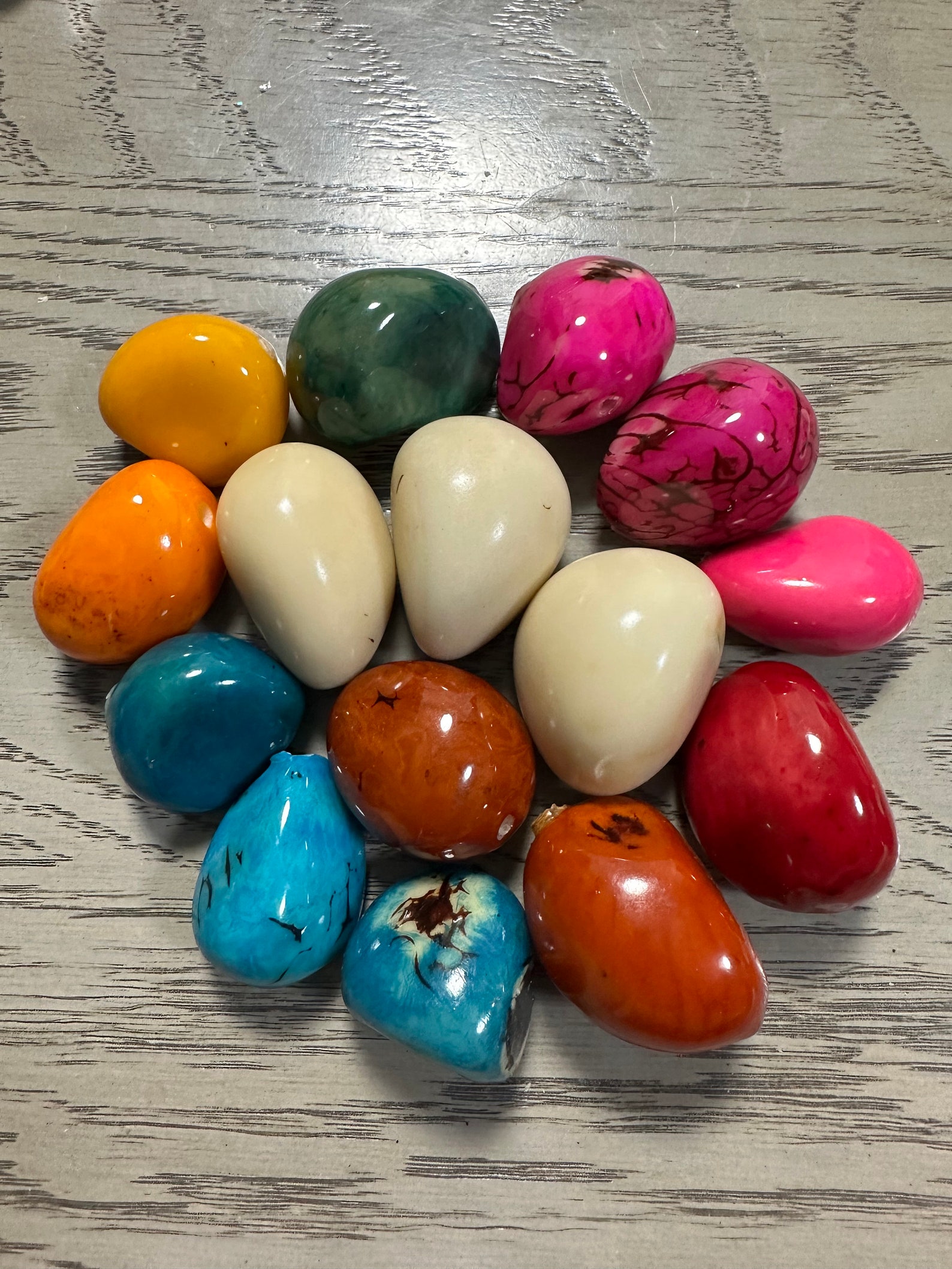 Tagua Nut. 15 Pieces in 8 Colors. Top Drilled. Size: 2x1.5 Inch. Approx ...