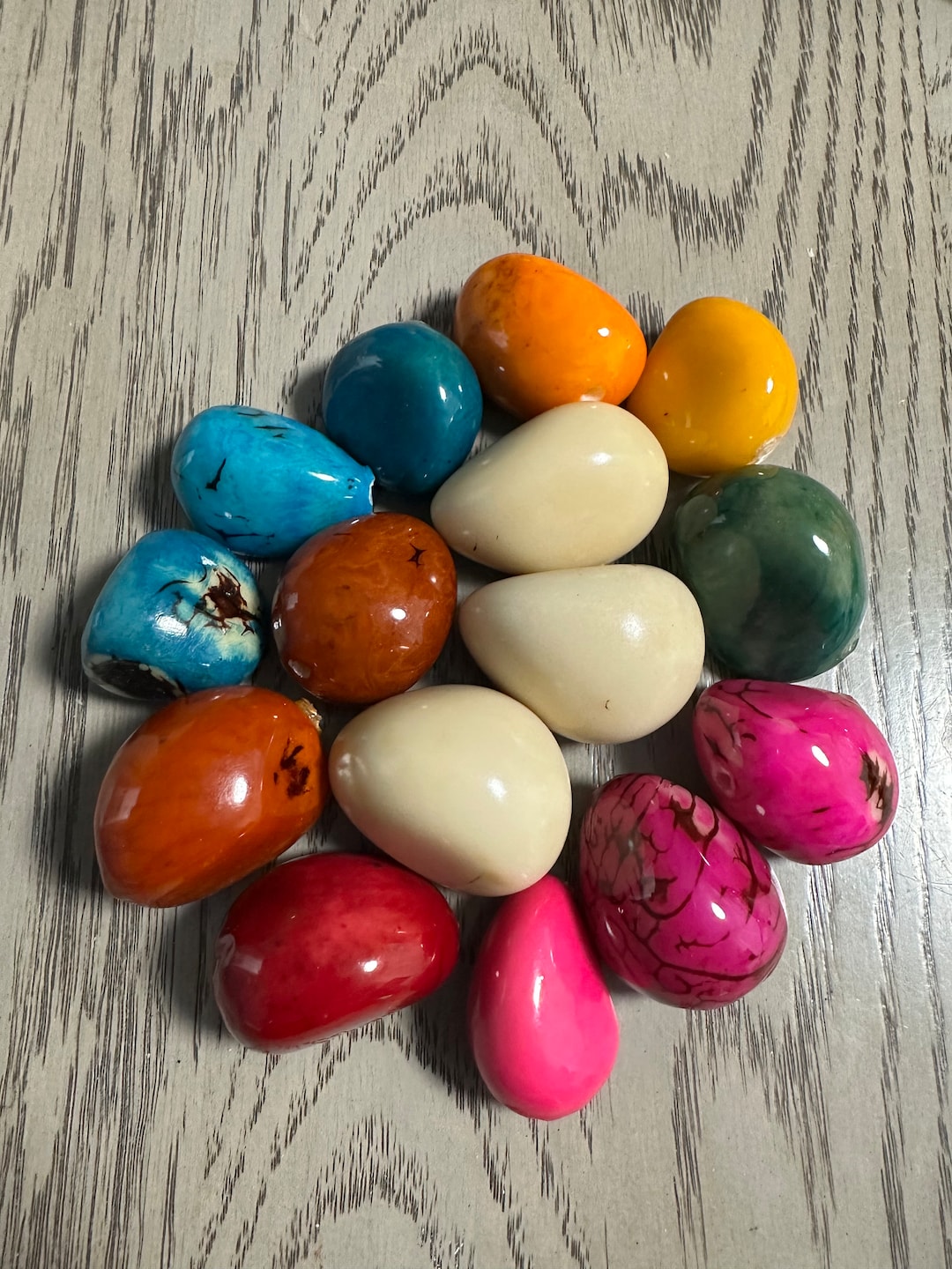 Tagua Nut. 15 Pieces in 8 Colors. Top Drilled. Size: 2x1.5 Inch. Approx ...