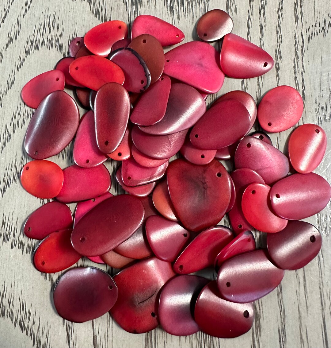 Tagua Nut Red Slices Chips Curved Nail Shape 30 Tagua Beads for Jewelry ...