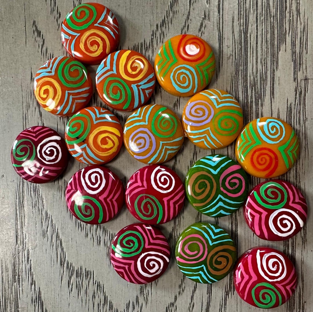 Tagua Bead Round Coin Shape With Spiral Pattern Handpainted | 2 Cm. Approx. Sustainable Jewelry ...
