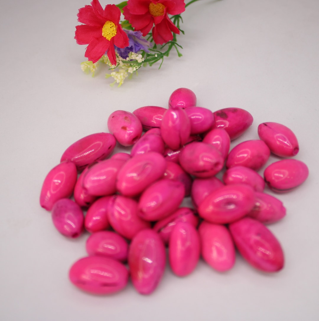 Pink Beads Made of Camajuro Seeds From Colombia. Size: 2.5 X 1.5 Cm ...