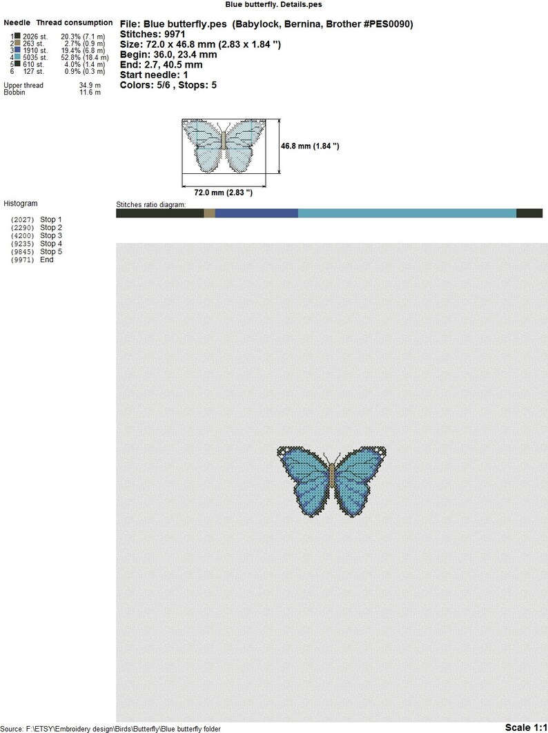 Blue Butterfly. Machine Embroidery Design and PDF Pattern for - Etsy