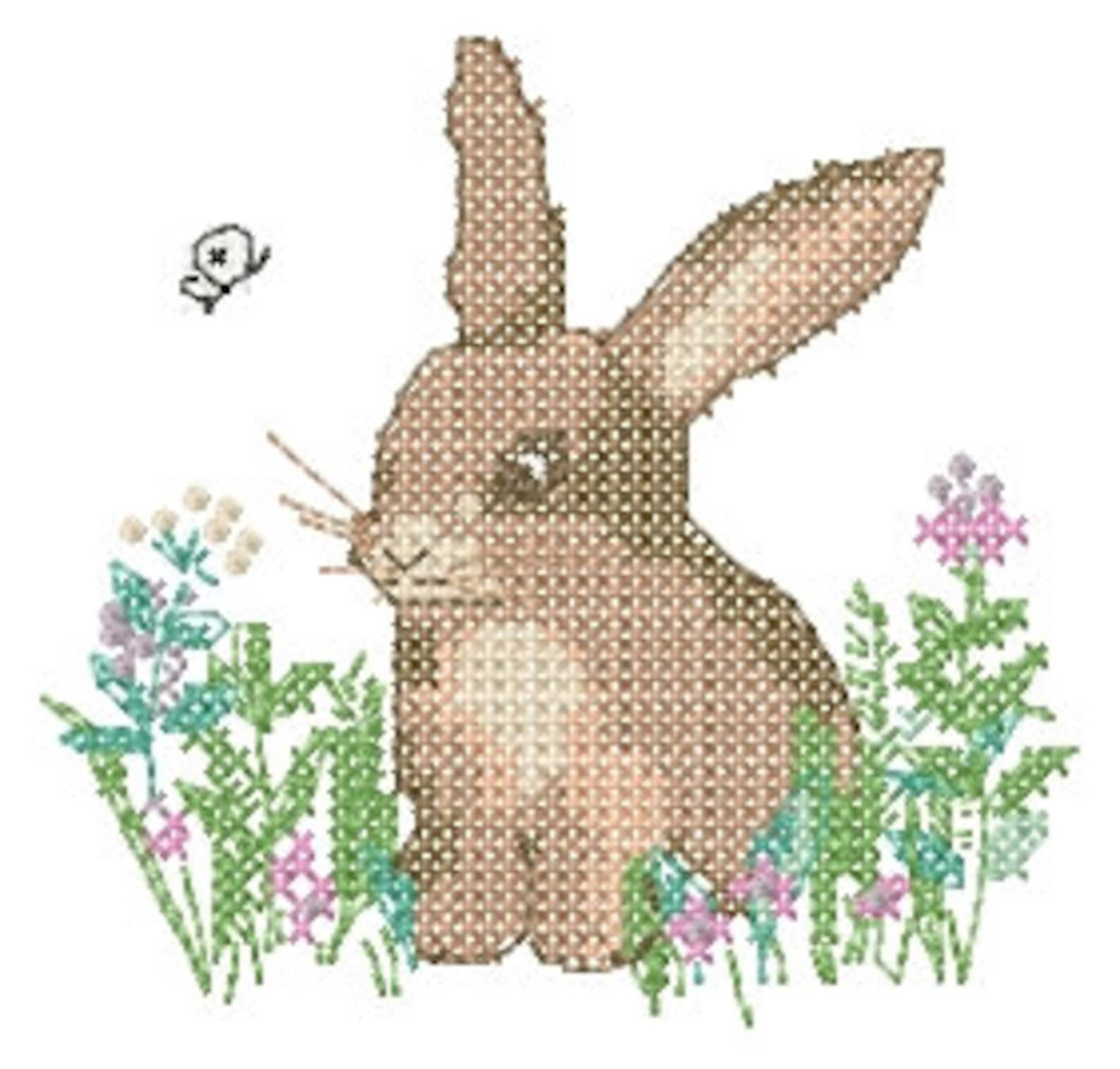 Spring Rabbit. Cross Stitch Rabbit. Machine Embroidery and PDF | Etsy
