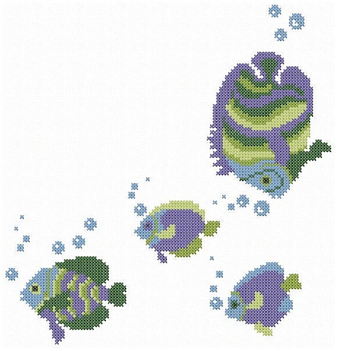 Fish Cross Stitch. Two Patterns, Corner and Side. Machine Embroidery ...