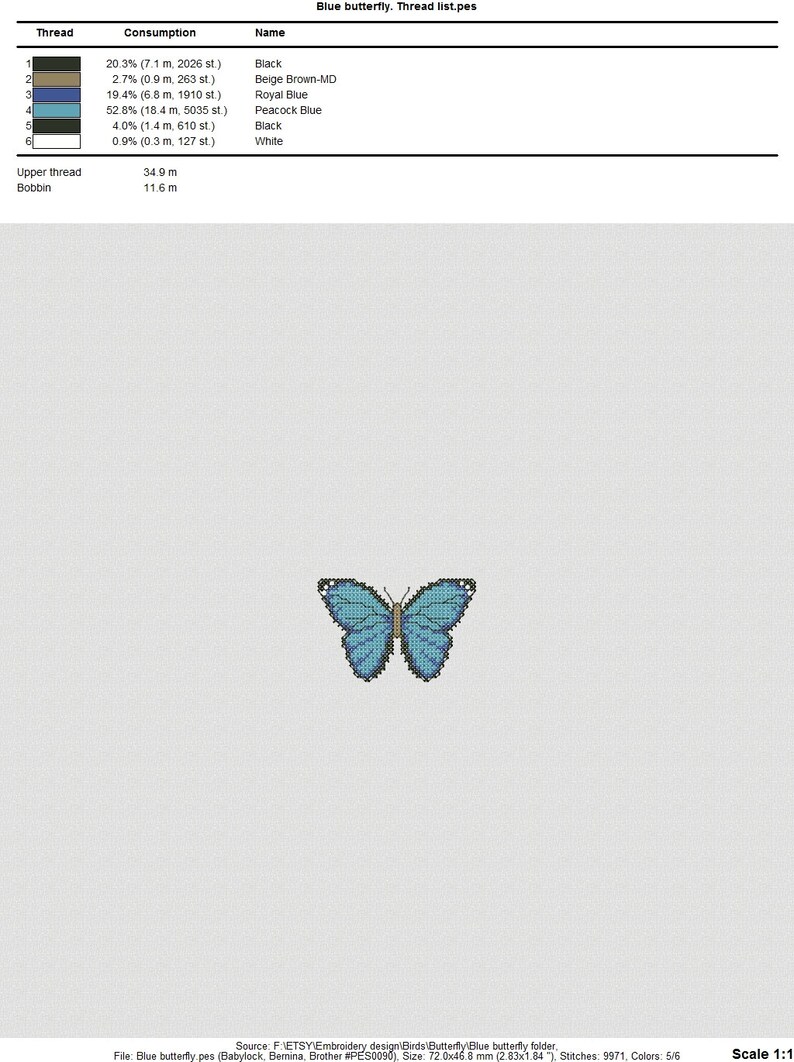 Blue Butterfly. Machine Embroidery Design and PDF Pattern for - Etsy