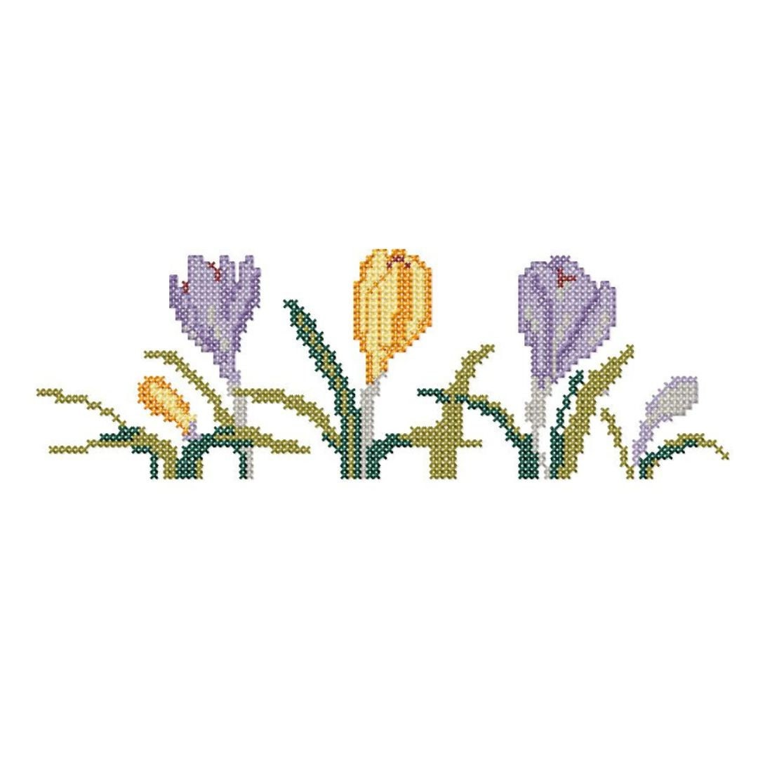 Crocus Border Cross Stitch Pattern. Machine Embroidery Design and PDF ...