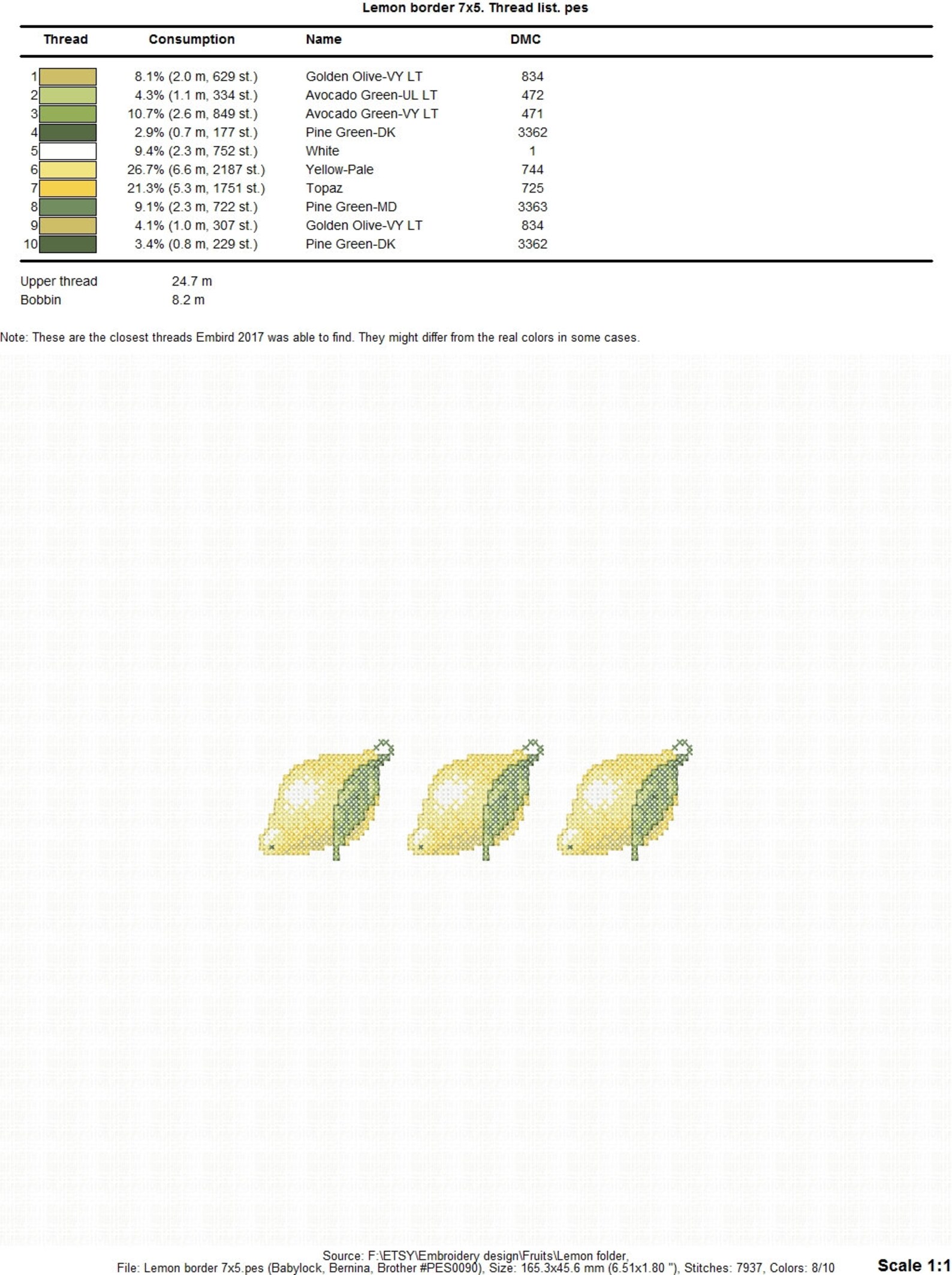 Lemon. Lemon Border. Cross Stitch. Machine Embroidery Design | Etsy