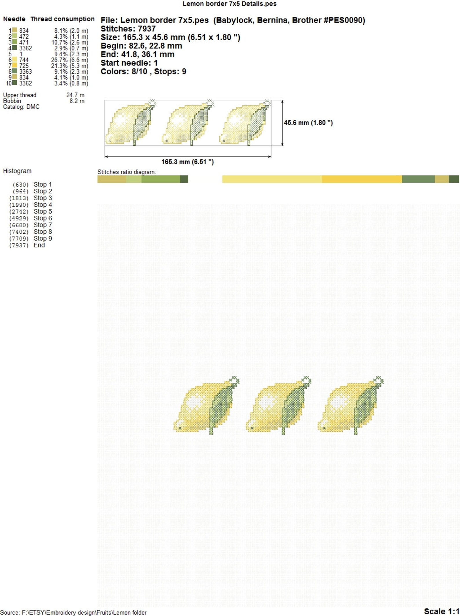 Lemon. Lemon Border. Cross Stitch. Machine Embroidery Design - Etsy
