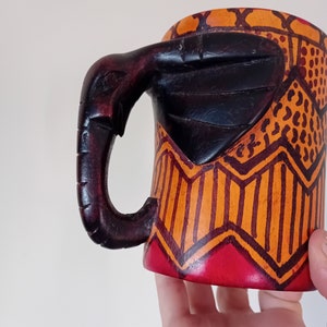 African Tribe Mug, Hand Carved Wooden Mug With Elephant Handle, African ...