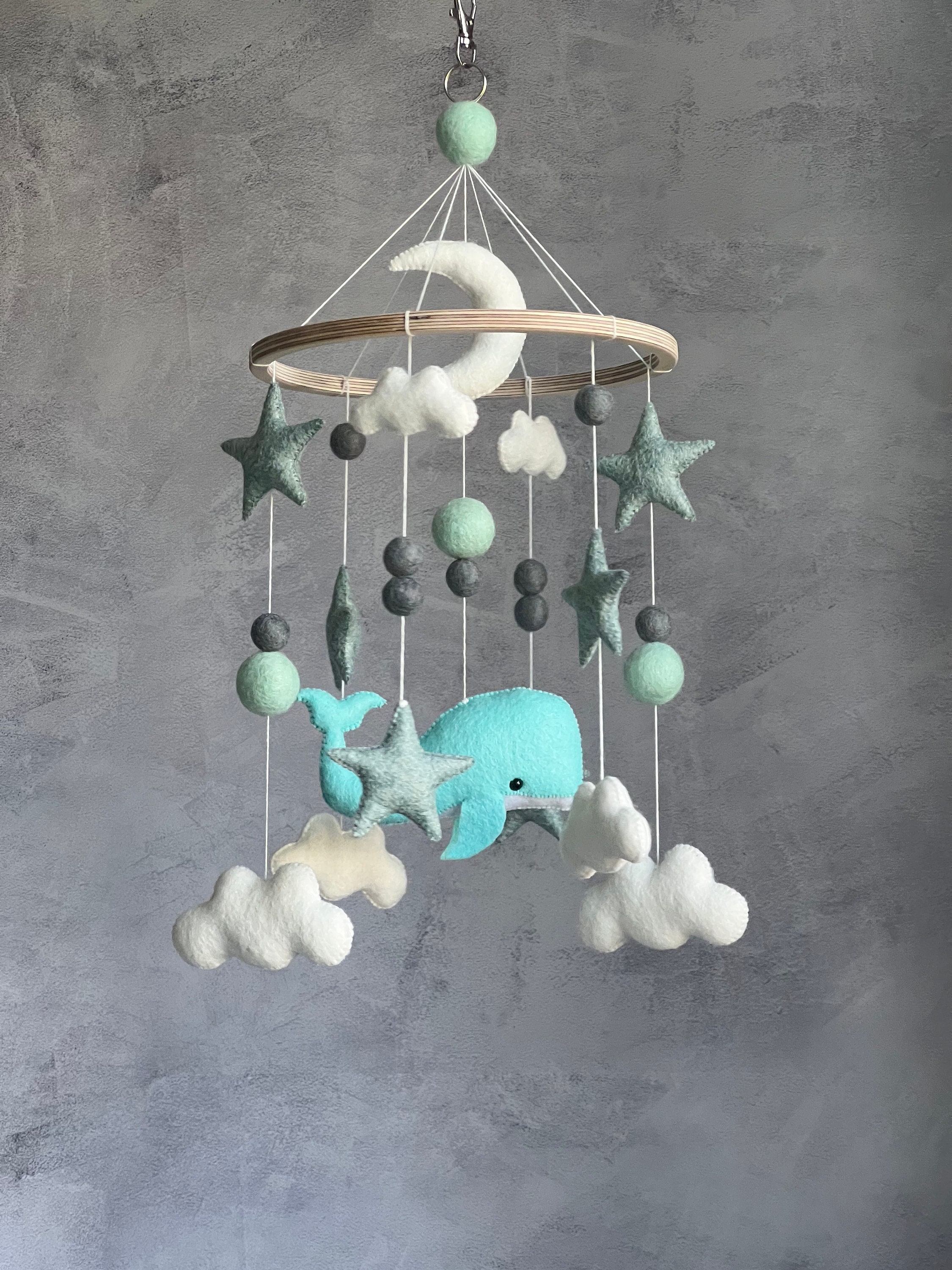 Mint Whale Baby Mobile, Nautical Baby Felt Decor, Baby Mobile Ocean ...