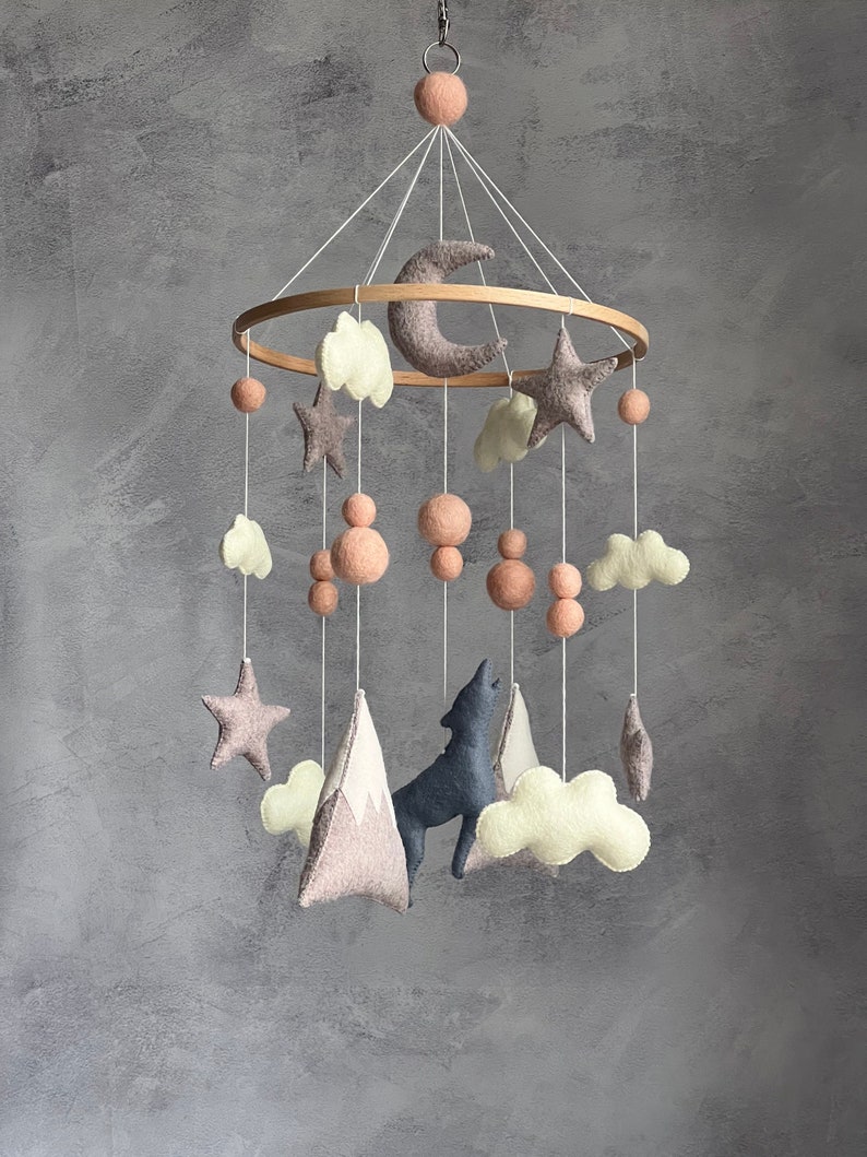 Felt Mobile for Crib Wolf Mobile Wolf Nursery Decor Mountain - Etsy