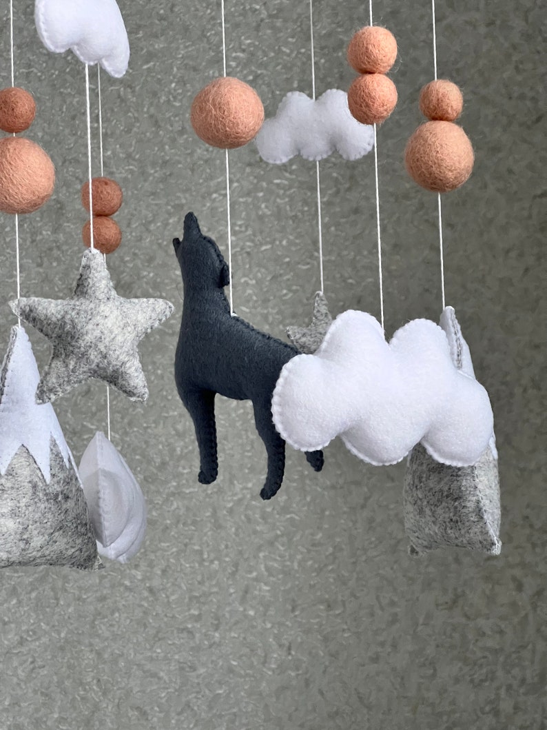 Felt Mobile for Crib Wolf Mobile Wolf Nursery Decor Mountain | Etsy