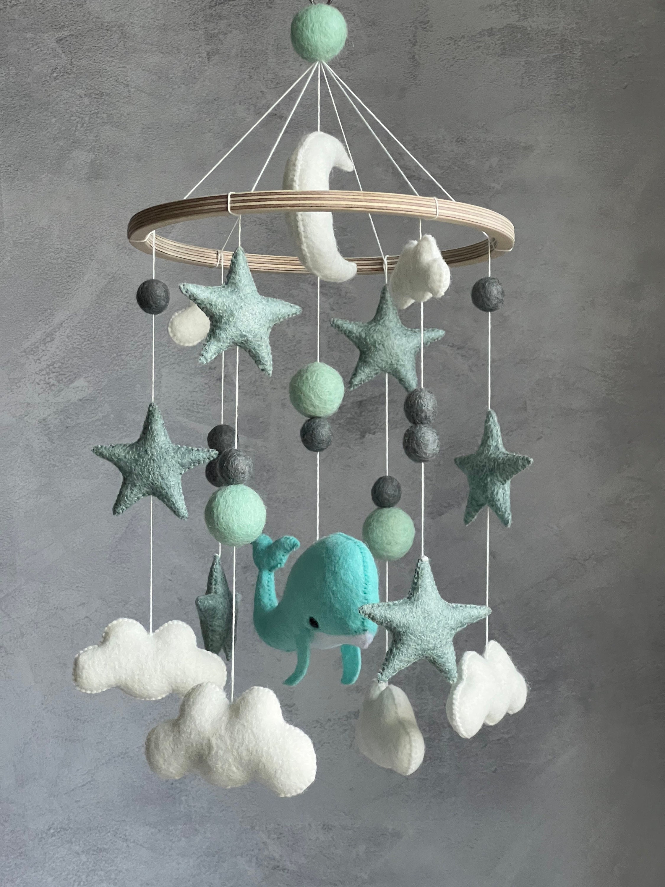 Mint Whale Baby Mobile, Nautical Baby Felt Decor, Baby Mobile Ocean ...