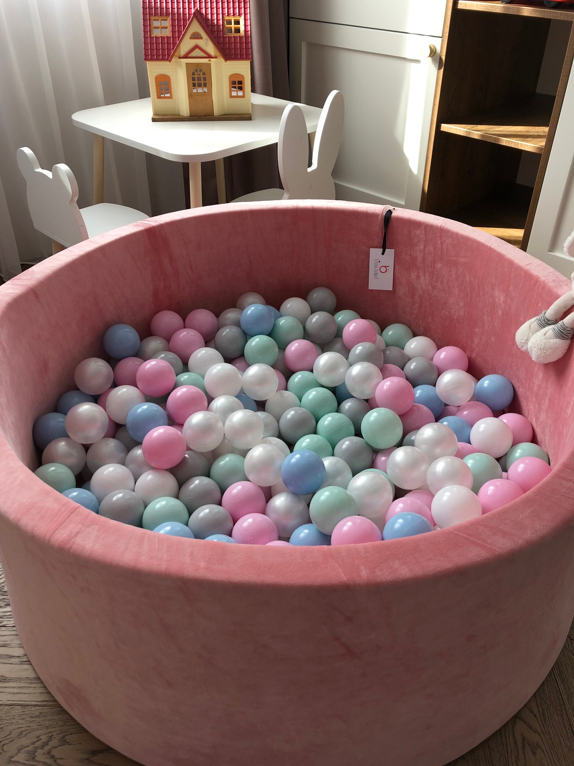 MAXI Pink Velour Ball Pit 40x100 With 340 Balls, Pink Ball Pit for ...