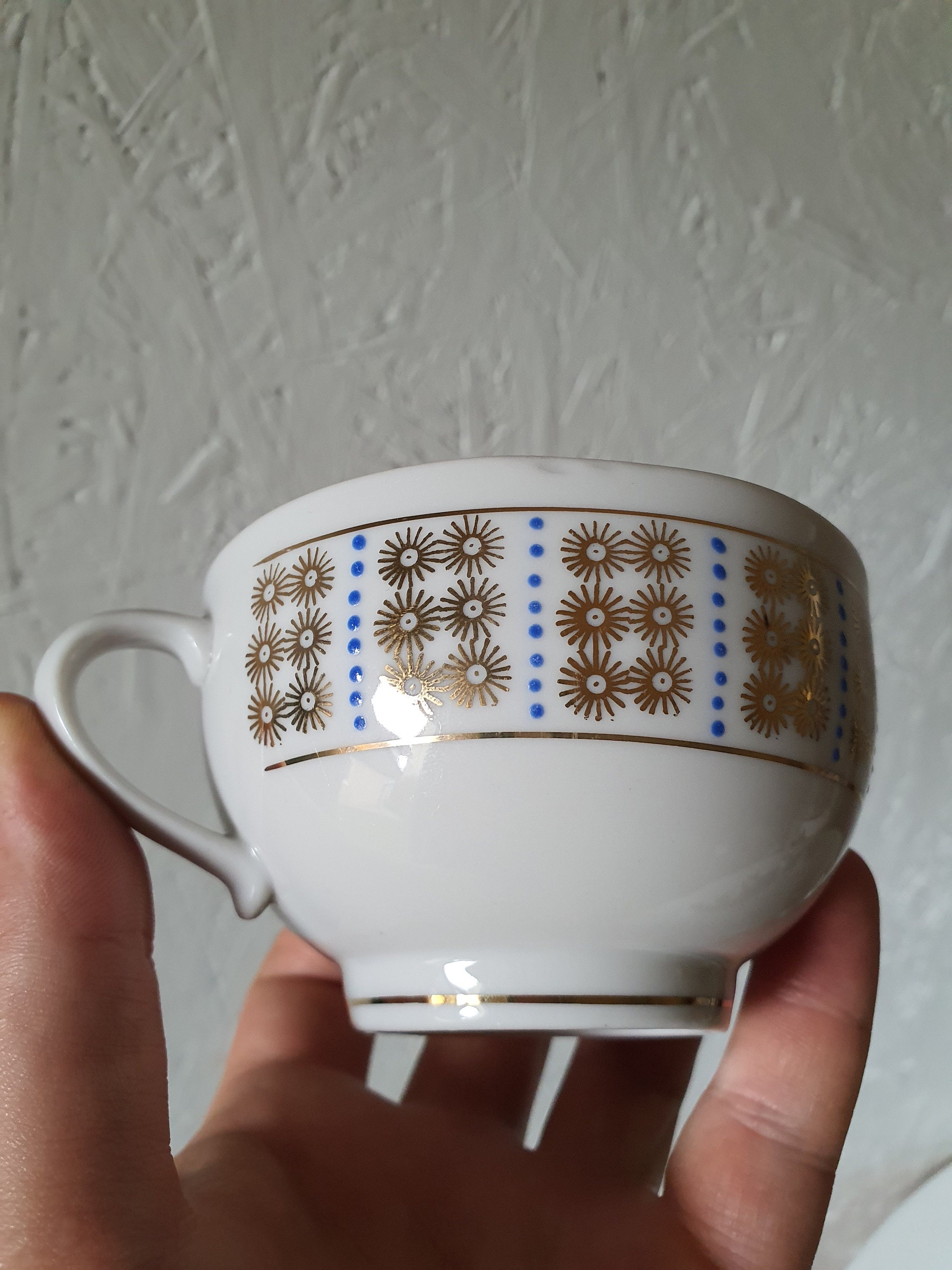 Vintage Six Persons Tea Set / Golden Blue Refined Porcelain ...