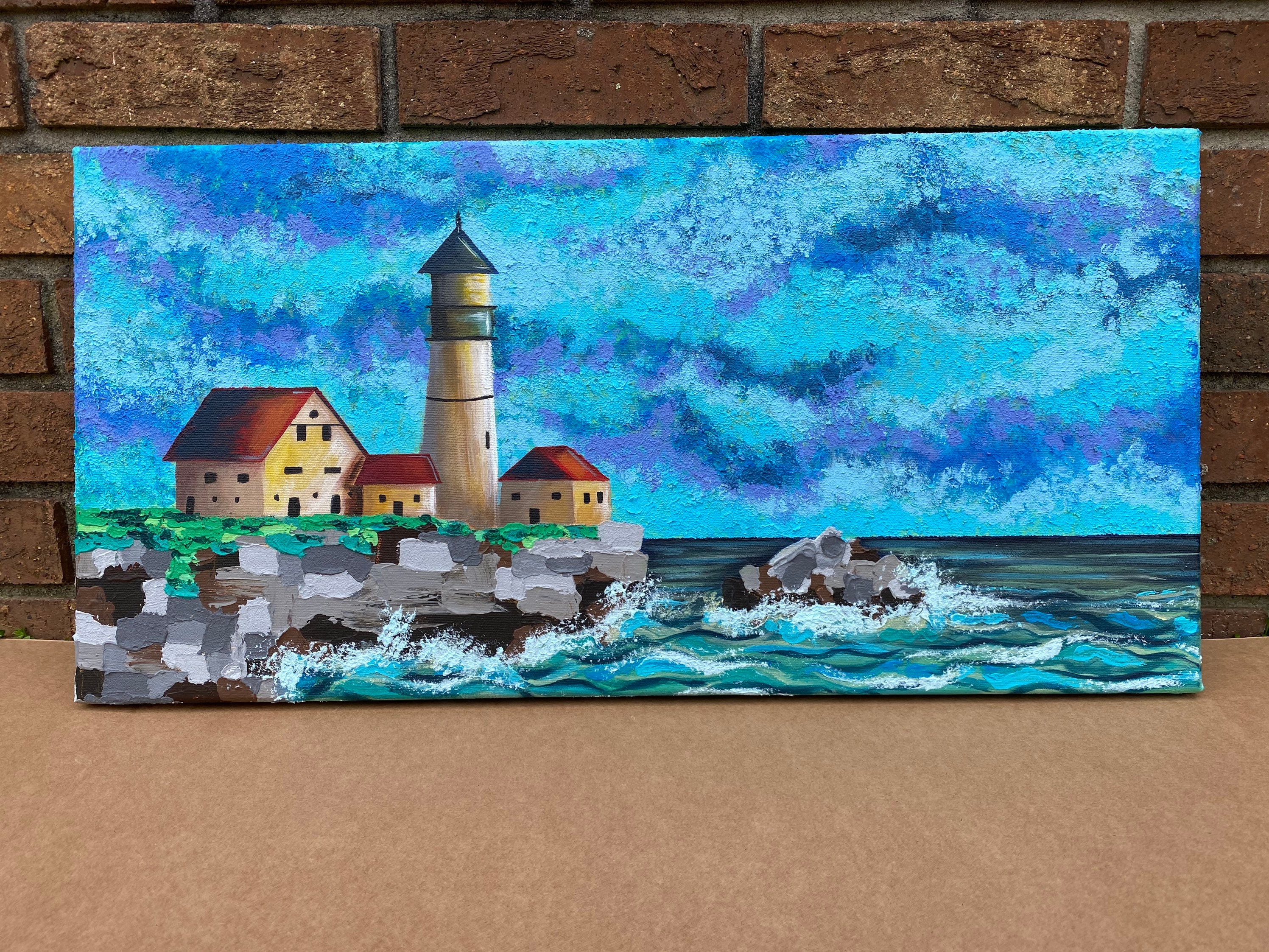 Original Acrylic Lighthouse Beach Painting on Canvas - Etsy Singapore