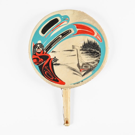 Northwest Native Hand-painted Elk Hide Drum Rattle Eagle and - Etsy