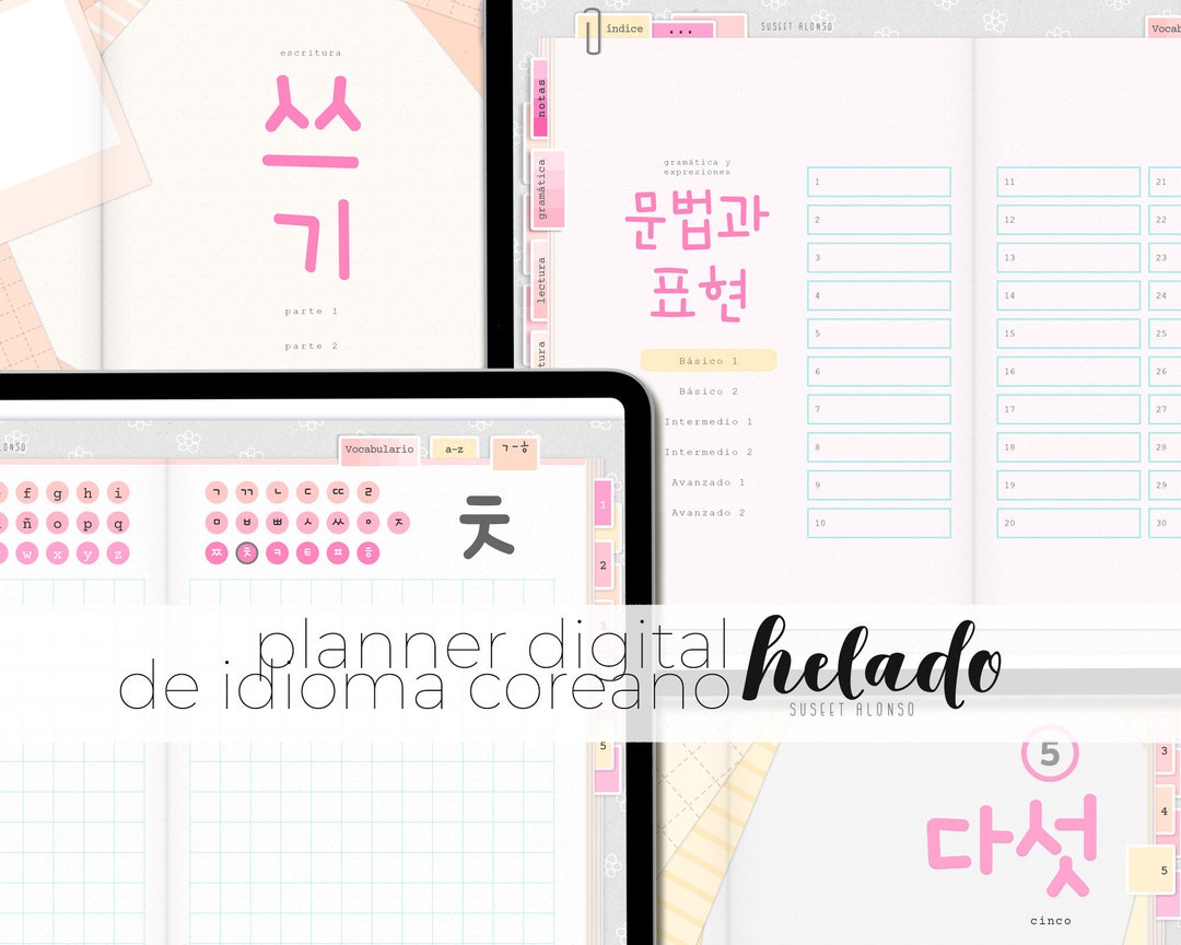 Language Planner KOREAN-SPANISH | Digital Planner for Korean Learning ...